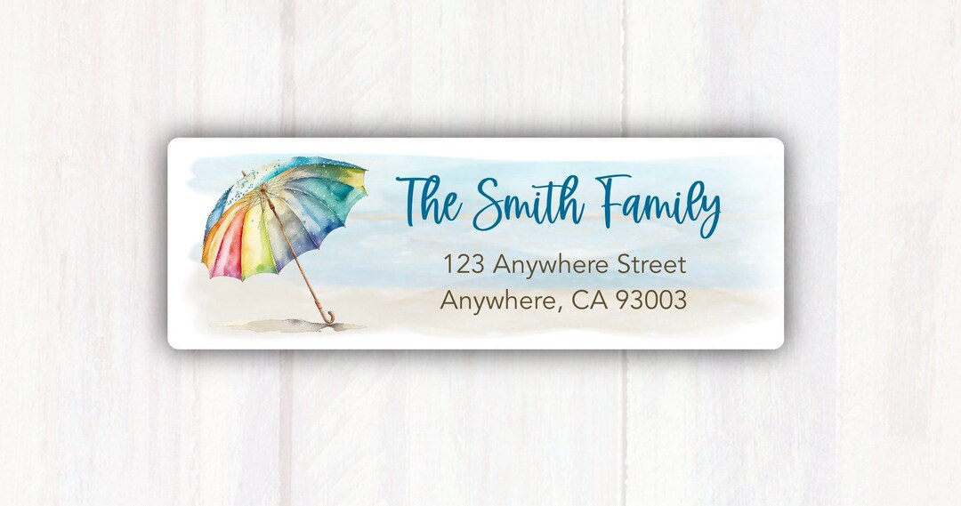 Beach Umbrella Summer Address Labels - Personalized Watercolor Beach ...