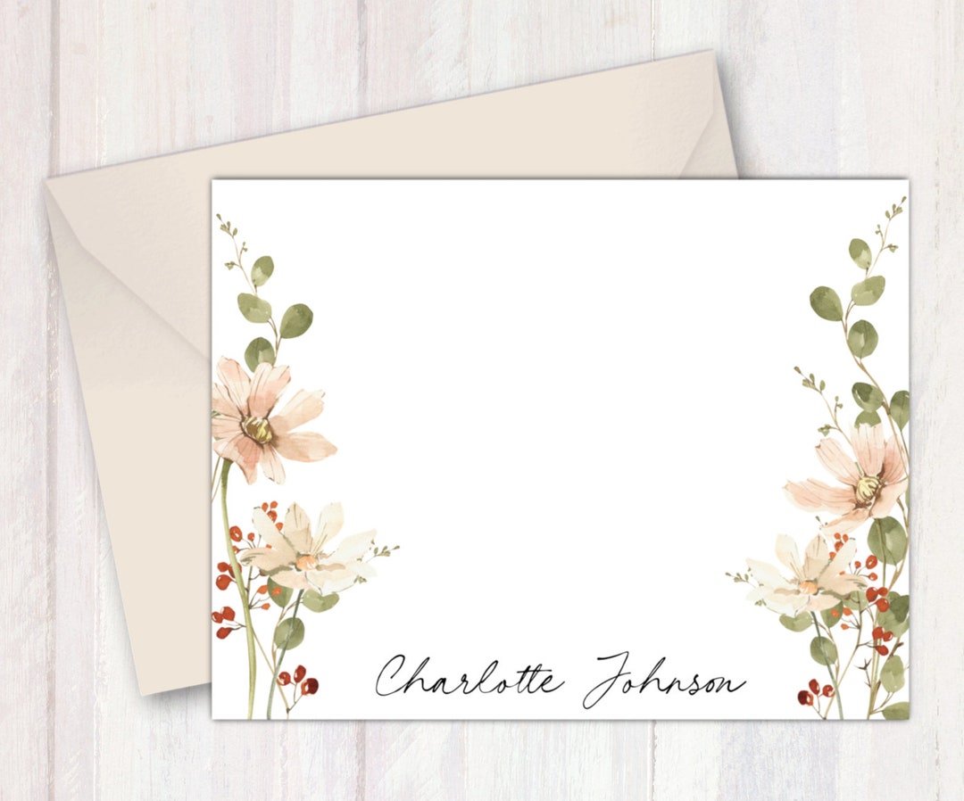 Personalized Wildflower Note Cards for Women - Wildflower Stationary - Etsy