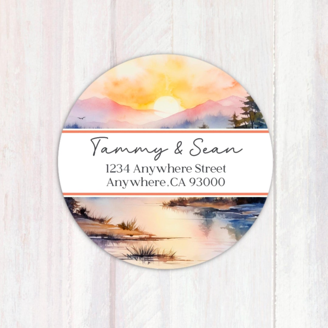 Mountain Sunset Personalized Return Address Labels - Sunset Round ...
