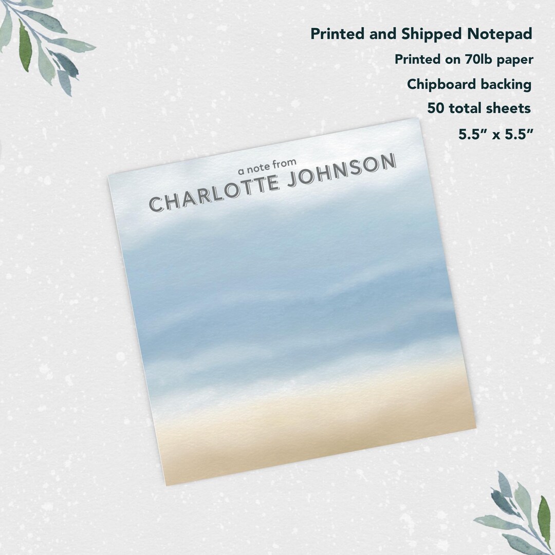 Personalized Watercolor Ocean Notepad - Ocean and Sand Square Note Pad ...