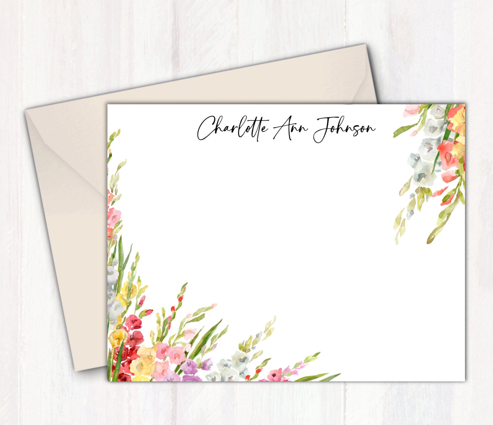 Personalized Floral Note Cards for Women - Gladiola Flowers Floral ...