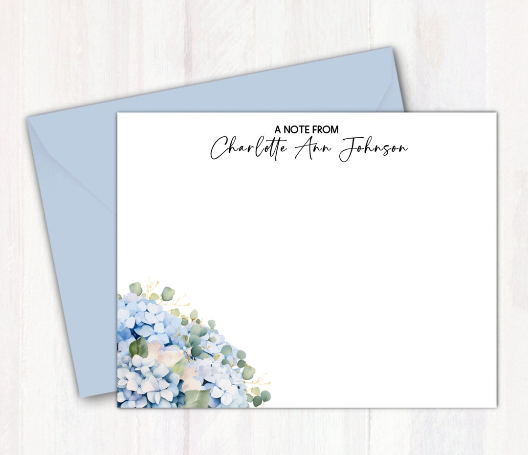 Personalized Watercolor Hydrangea Notecards Stationery - Floral Note ...