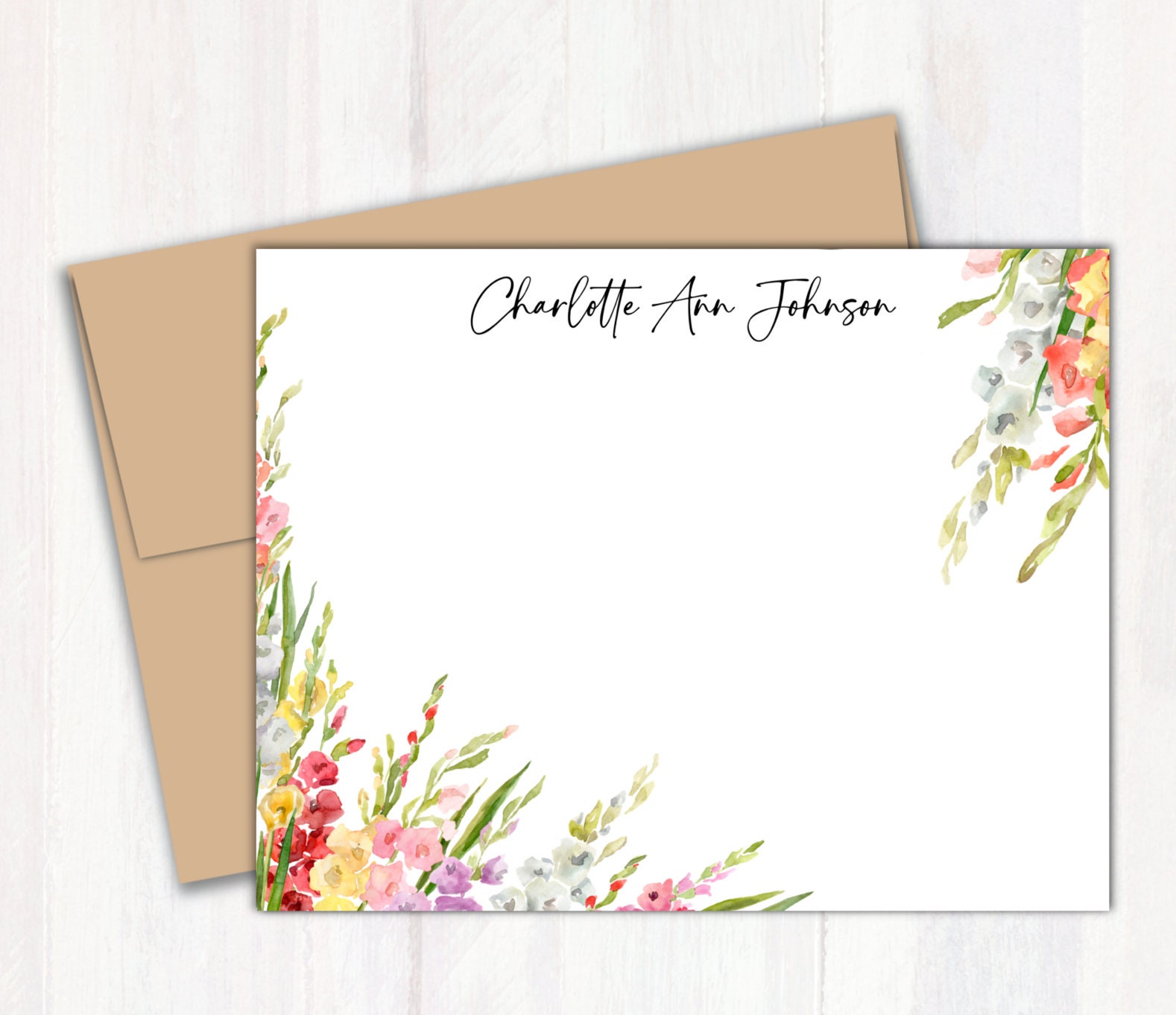 Personalized Floral Note Cards for Women - Gladiola Flowers Floral ...