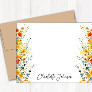 Floral Note Cards Personalized - Custom Note Cards With Envelope Floral ...