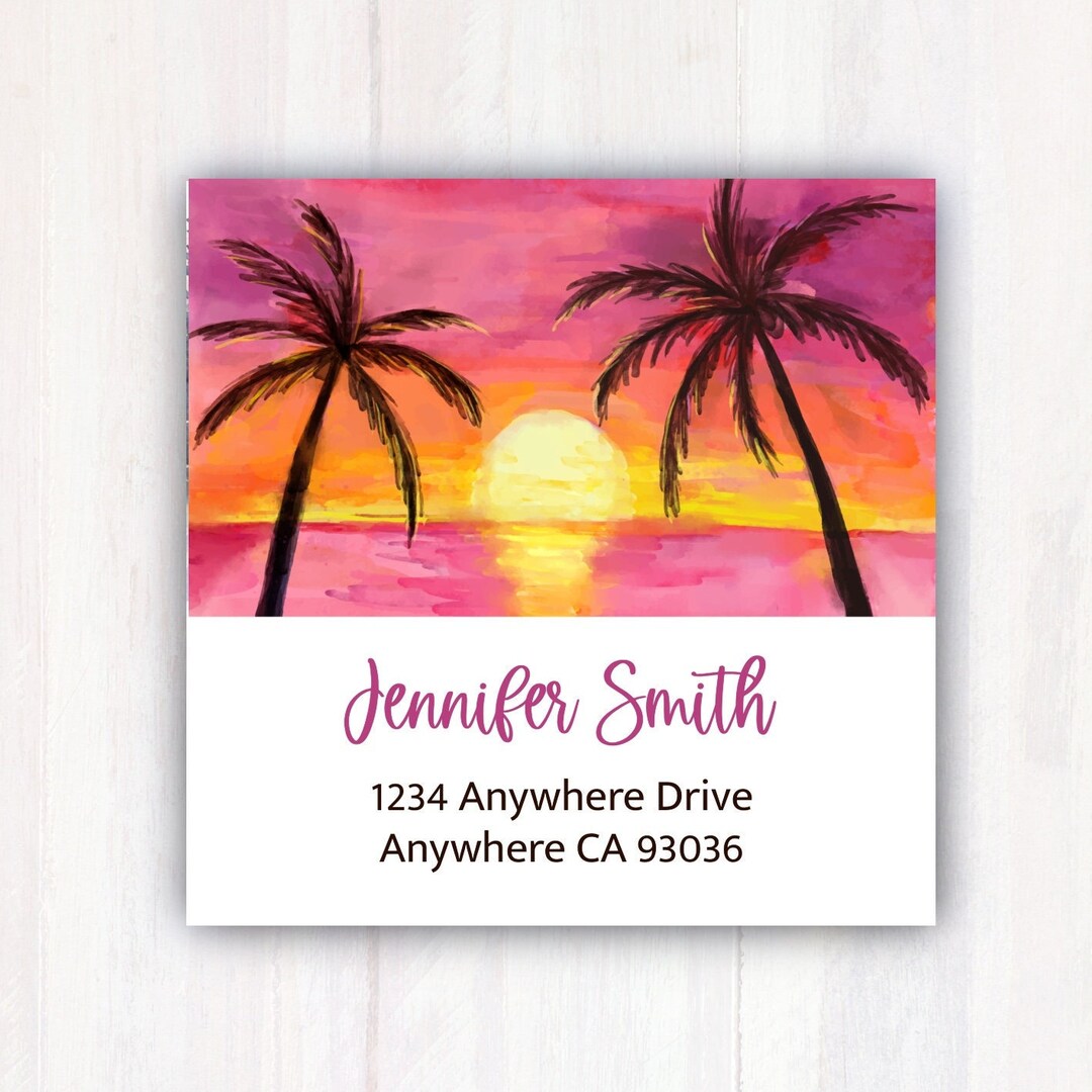 Sunset Return Address Labels - Personalized Sunset Palm Trees Address ...