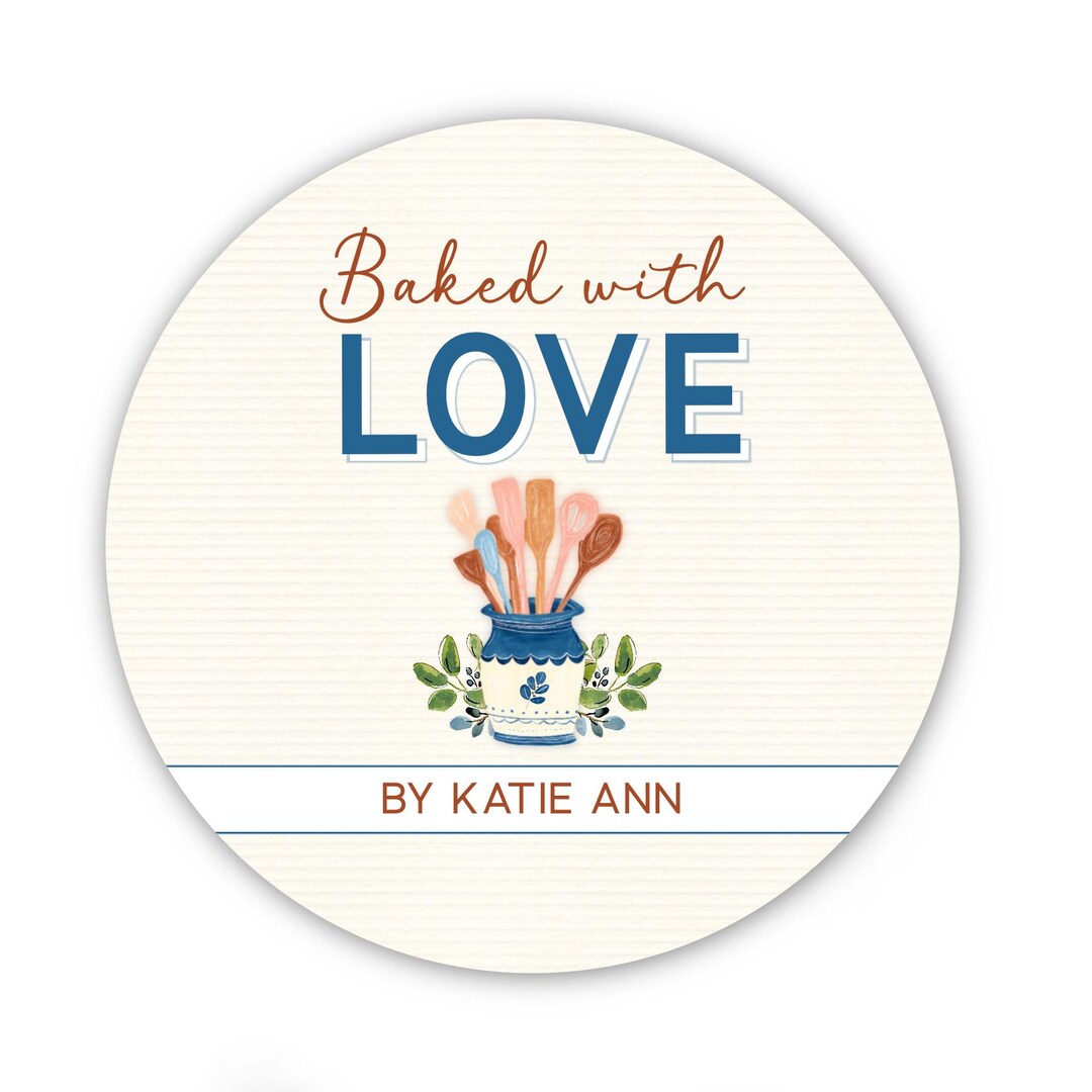 PRINTED: Baked With Love Stickers, Personalized Baking Stickers, Custom ...