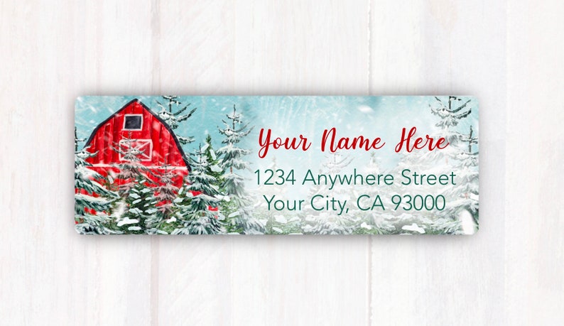 Christmas Winter Red Barn Return Address Labels - Customized Holiday ...