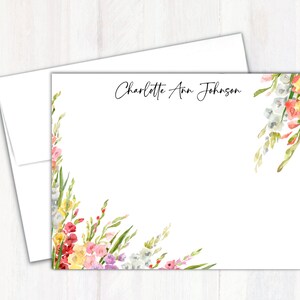 Personalized Floral Note Cards for Women - Gladiola Flowers Floral ...