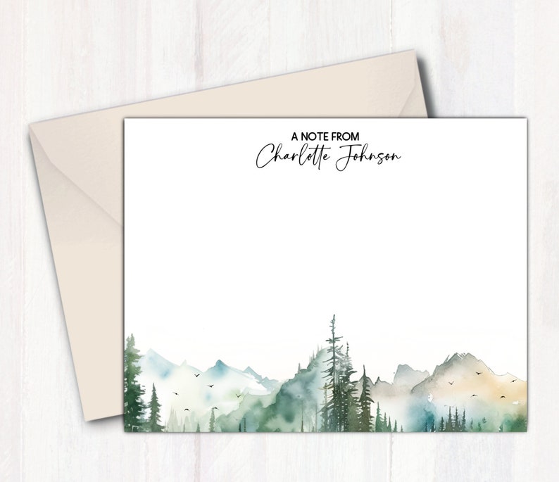 Personalized Stationary With Mountains and Pine Trees Forest - Custom ...