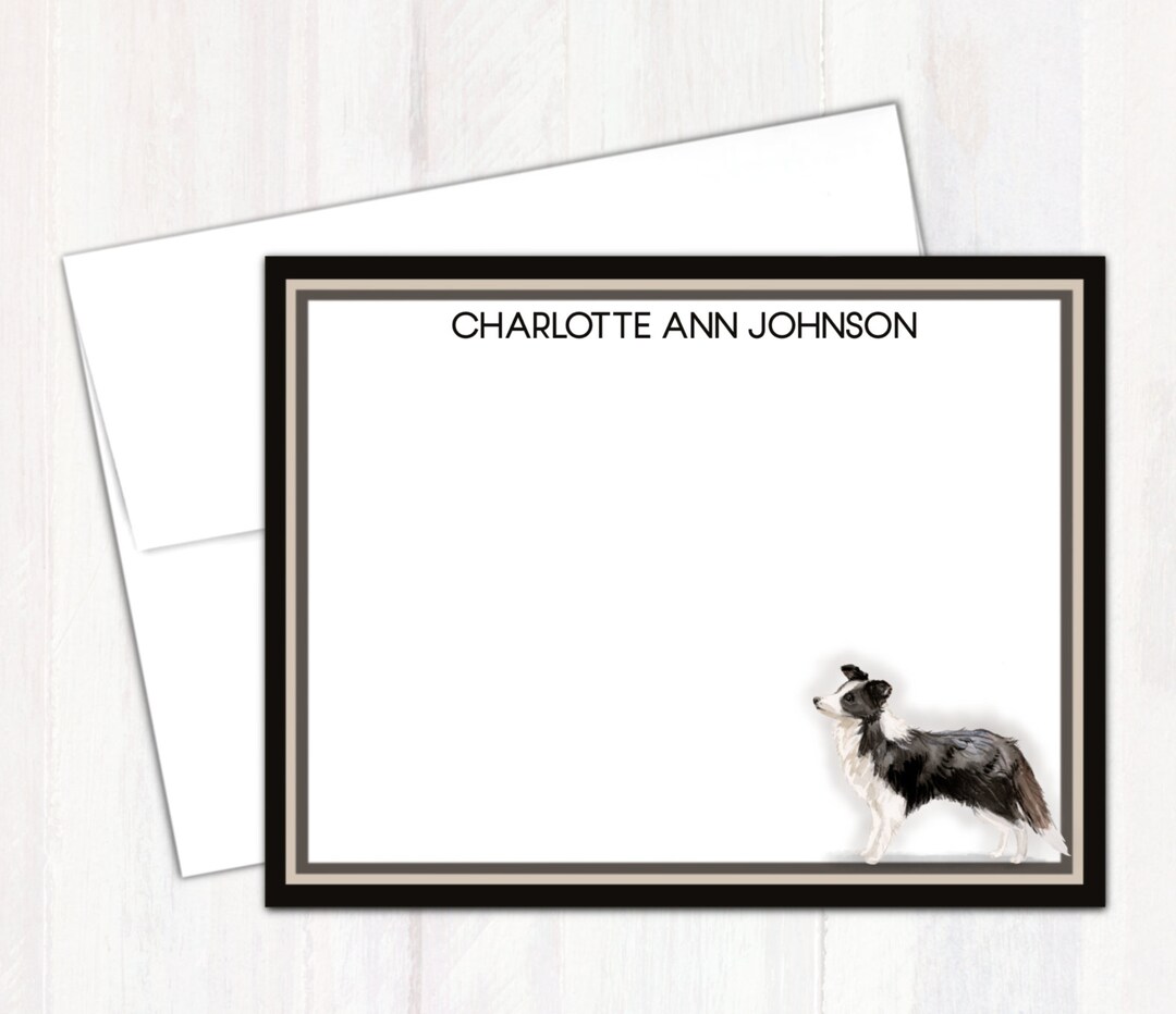 Dog Note Card Stationary With Border Collie - Personalized Bordered ...