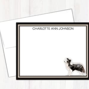 Dog Note Card Stationary With Border Collie - Personalized Bordered ...