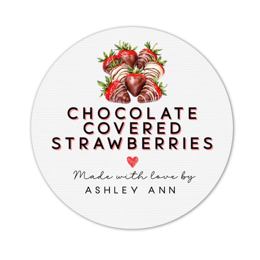 PRINTED: Chocolate Covered Strawberries Stickers, Dessert Packaging ...