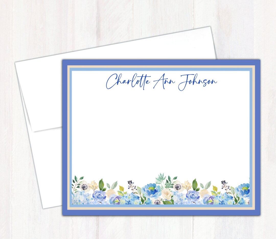 Personalized Floral Note Cards for Women - Blue Floral Stationary ...