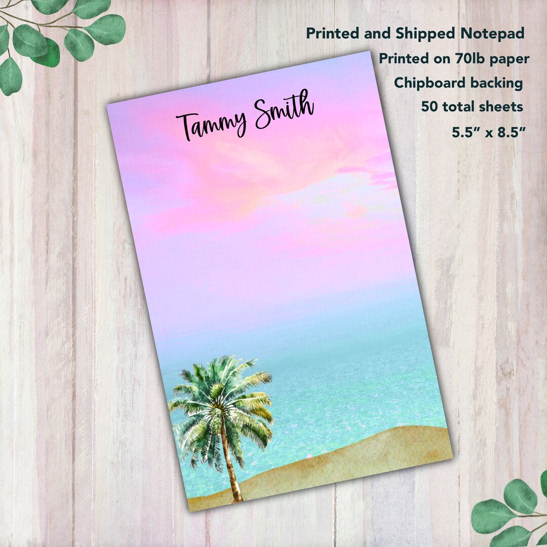 Personalized Palm Tree Beach Notepad - Cute Pink Clouds Beach Notepads ...