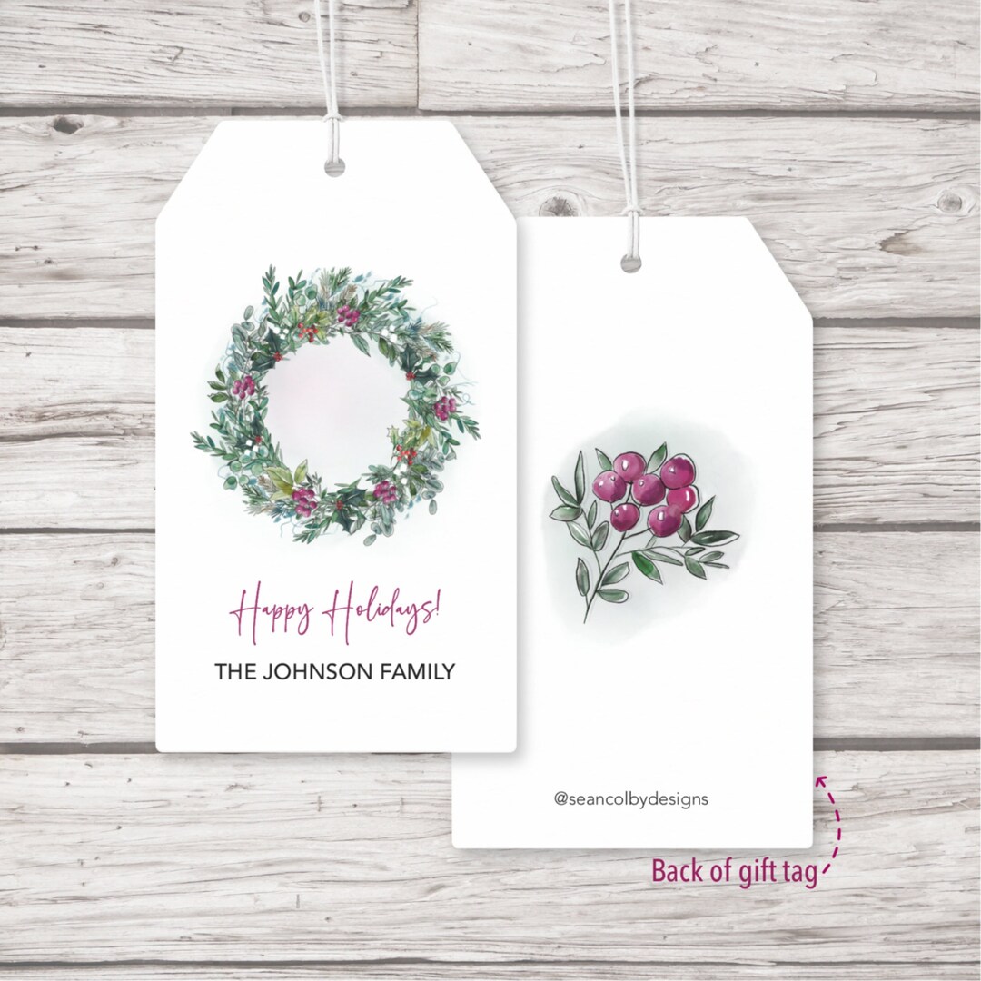 Printed Gift Tags - Happy Holidays Personalized Tags - Hanging Gift Tag ...