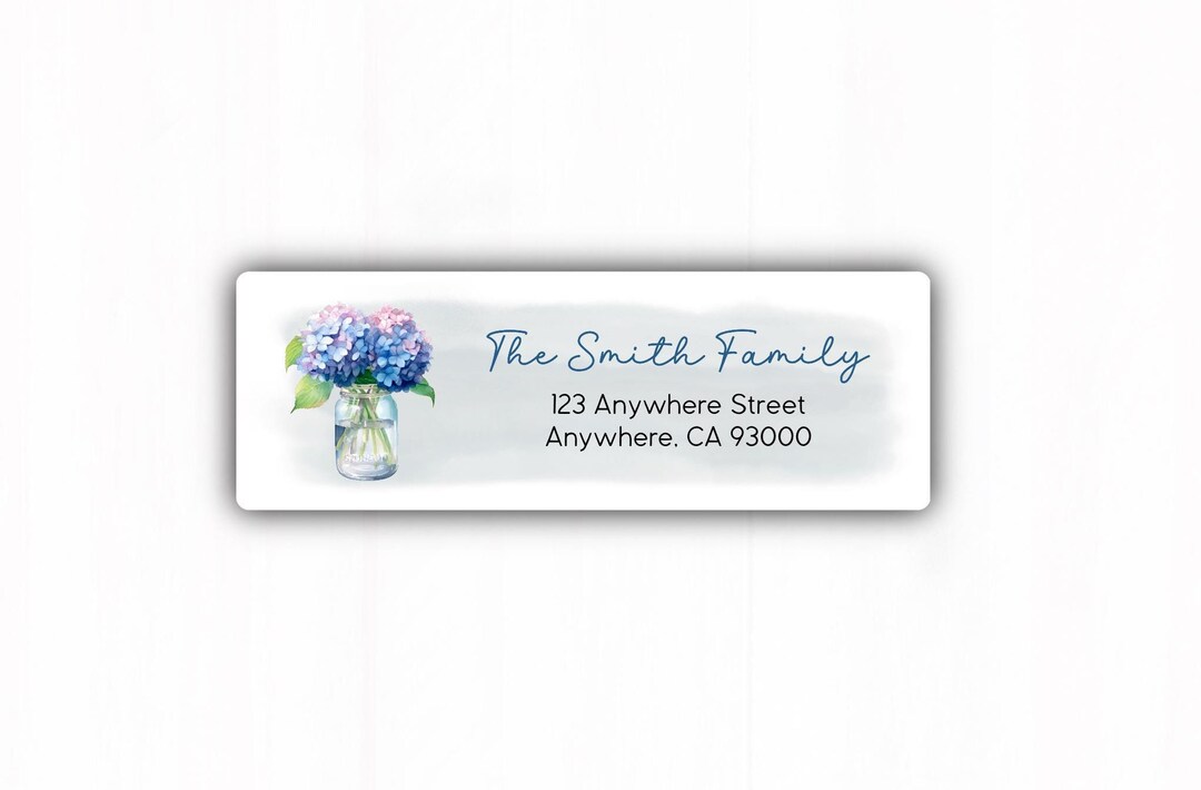 Watercolor Hydrangeas Return Address Labels - Return Address Labels With Blue Hydrangeas in Vase ...