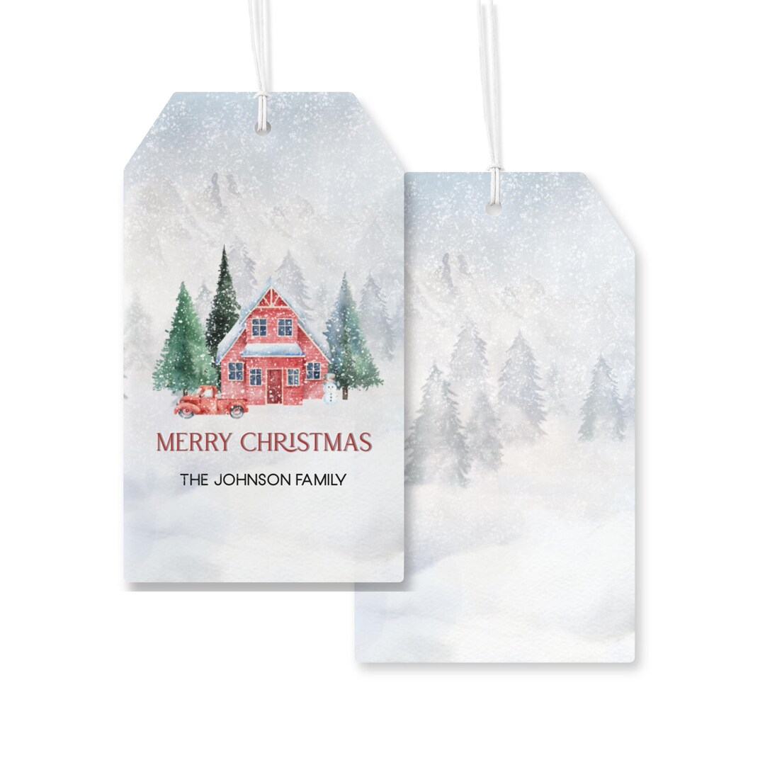 Christmas Gift Tags With Red Winter House - Personalized Holiday Gift ...