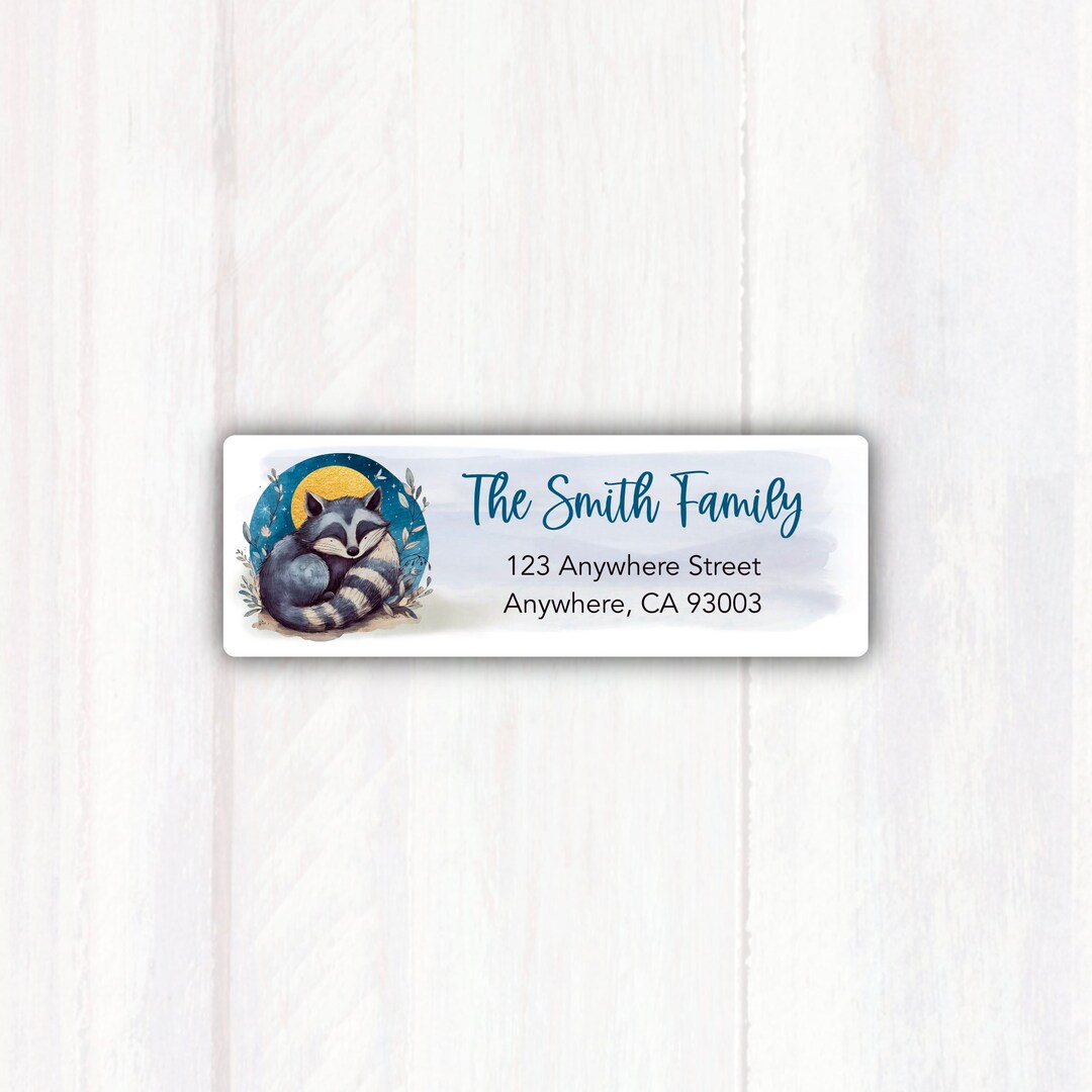 Raccoon Sleeping Address Labels - Personalized Sleeping Raccoon Address ...
