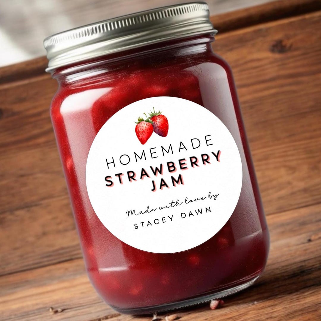Homemade Strawberry Jam Label – 2” Round Personalized Jam Jar Stickers ...
