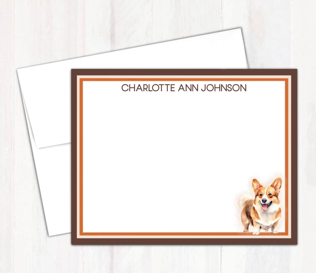 Dog Note Card Stationary With Corgie - Personalized Corgi Dog Lover ...