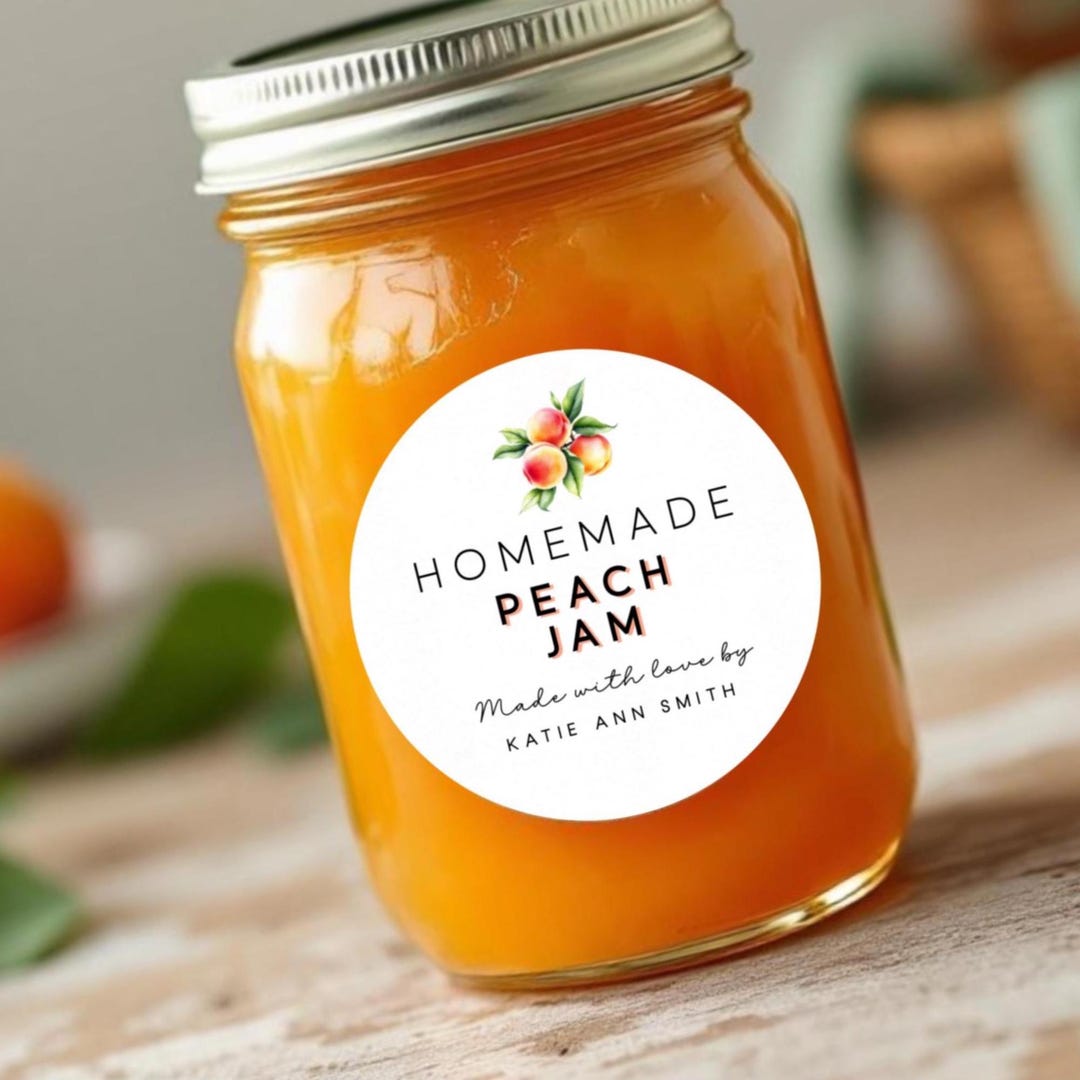 Homemade Peach Jam Label – 2” Round Personalized Jam Jar Stickers ...