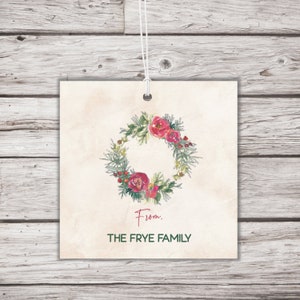 Printed Christmas Gift Tags - Happy Holidays Tags With Christmas Wreath ...
