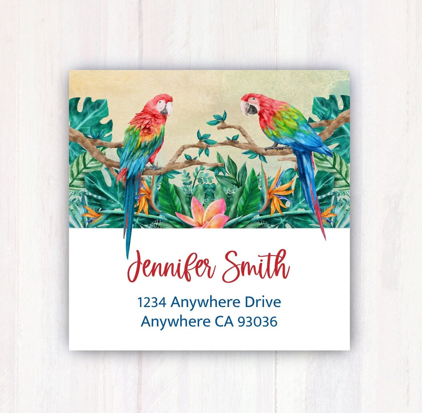 Parrot Return Address Labels - Personalized Macaw Parrot Tropical ...