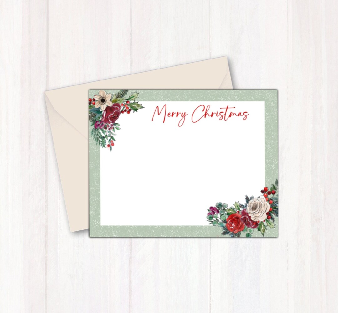 10 Merry Christmas Blank Note Cards With Matching Kraft Envelopes ...