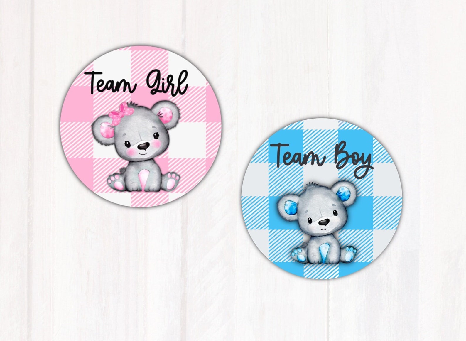 Gender Reveal Labels - Team Boy Girl Stickers - Cute Bear Gender Reveal ...
