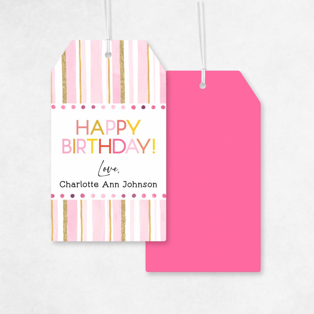 Happy Birthday Gift Tags - Pink Gifts Tags - Personalized Birthday Tags ...