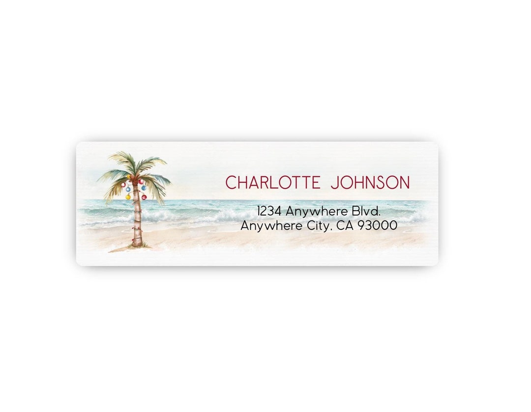 Christmas Beach Return Address Labels - Customized Xmas Palm Tree ...