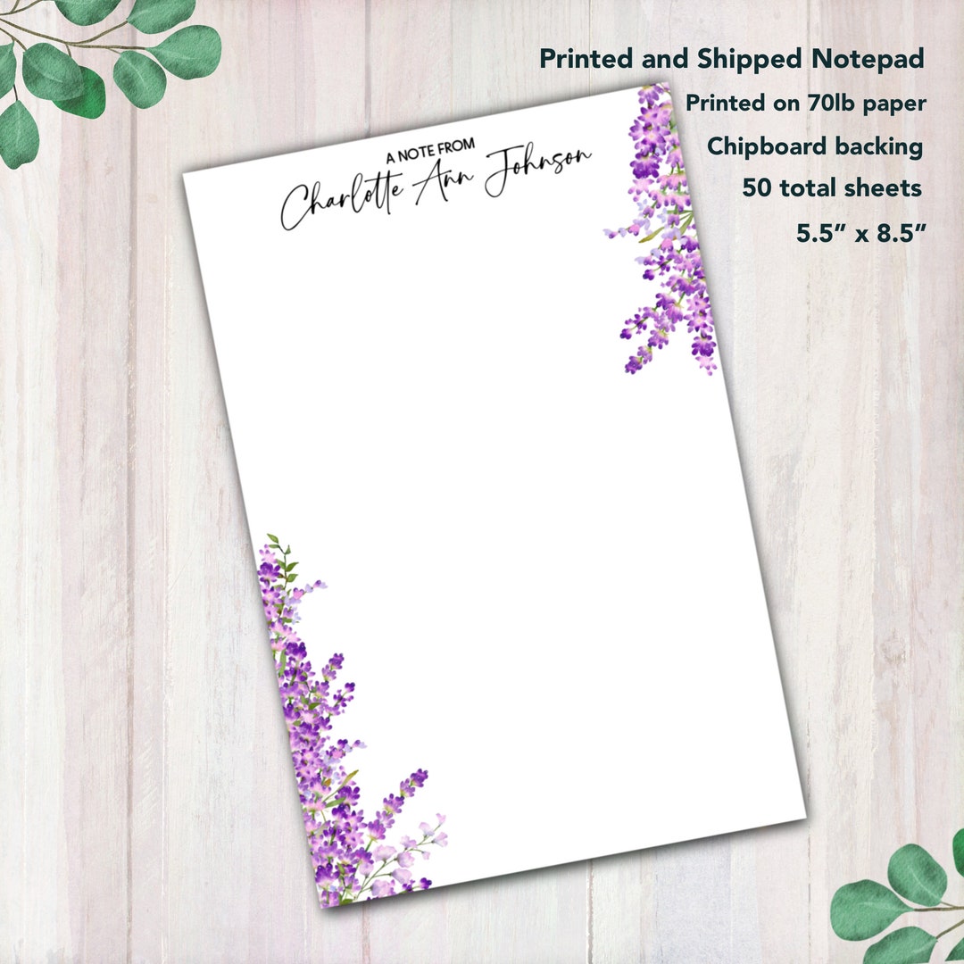 Personalized Notepads With Floral Lavender Flowers - Personal Note Pads ...