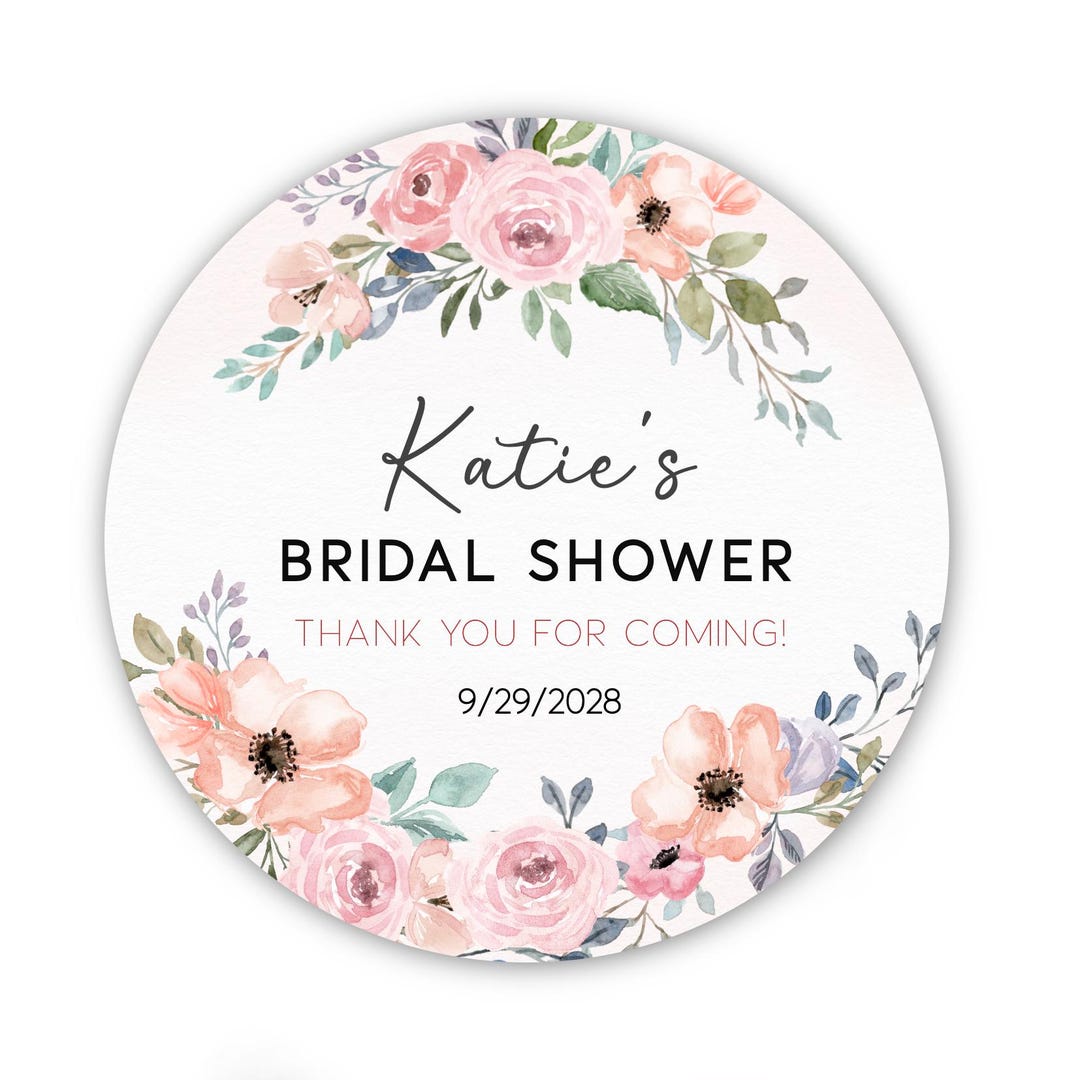 Personalized Bridal Shower Stickers – Custom Floral Round Favor Labels ...
