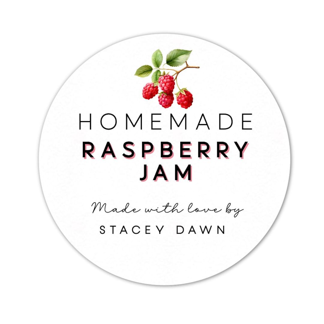 Homemade Raspberry Jam Label – 2” Round Personalized Jam Jar Stickers ...