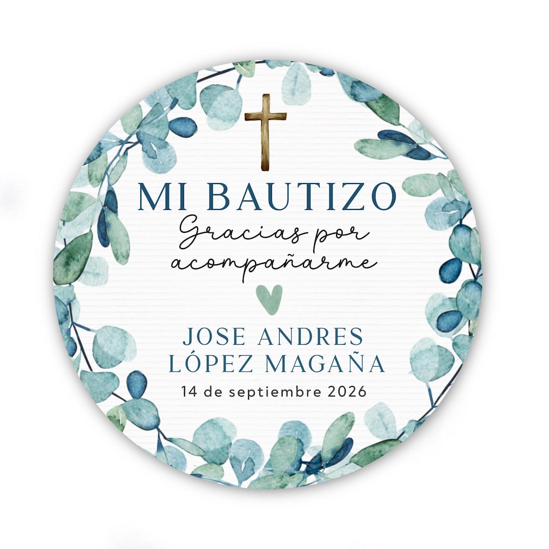 Mi Bautizo Stickers Labels - Aqua Blue Green Eucalyptus Leaves ...