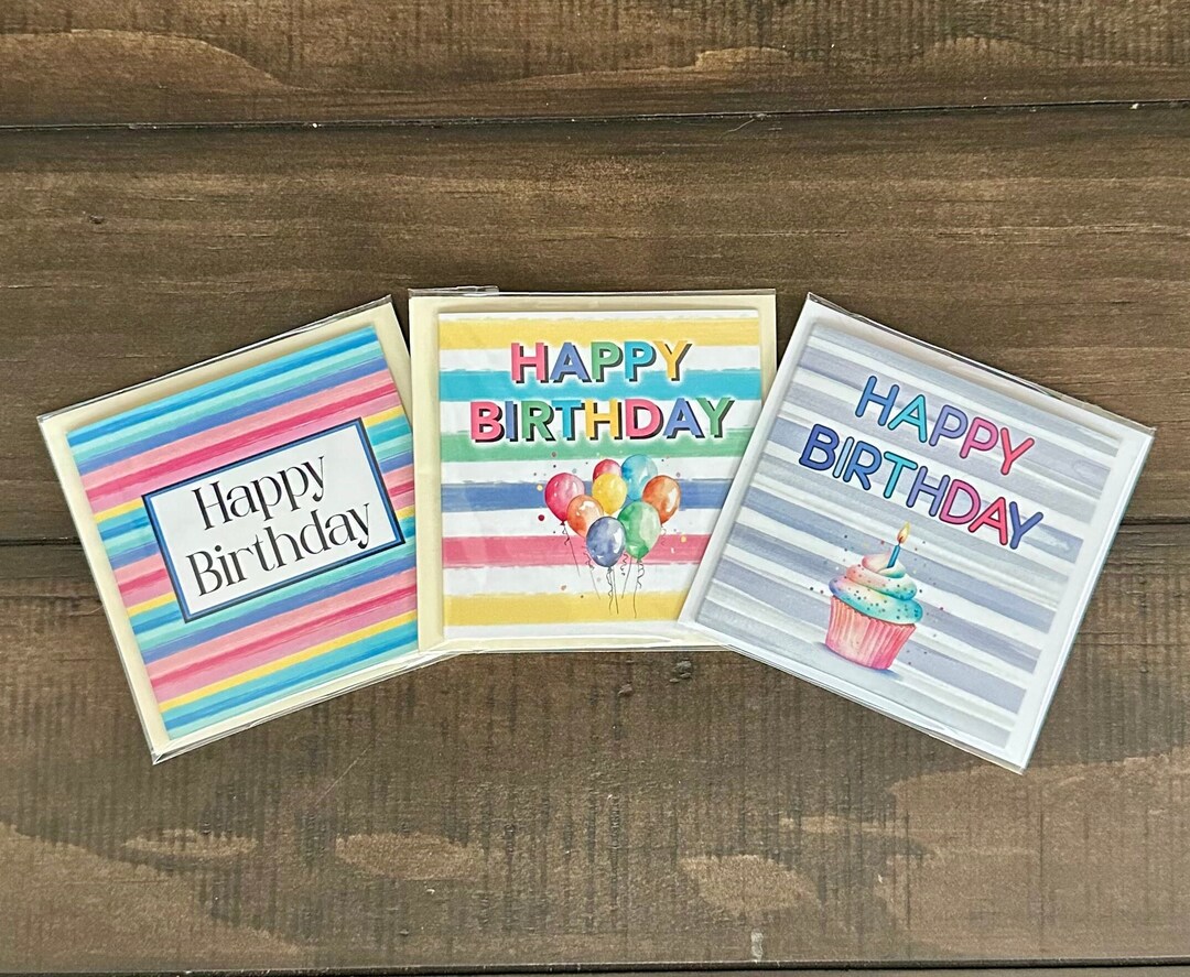 Mini Happy Birthday Card Set - 3 Folded Mini Happy Birthday Cards With ...