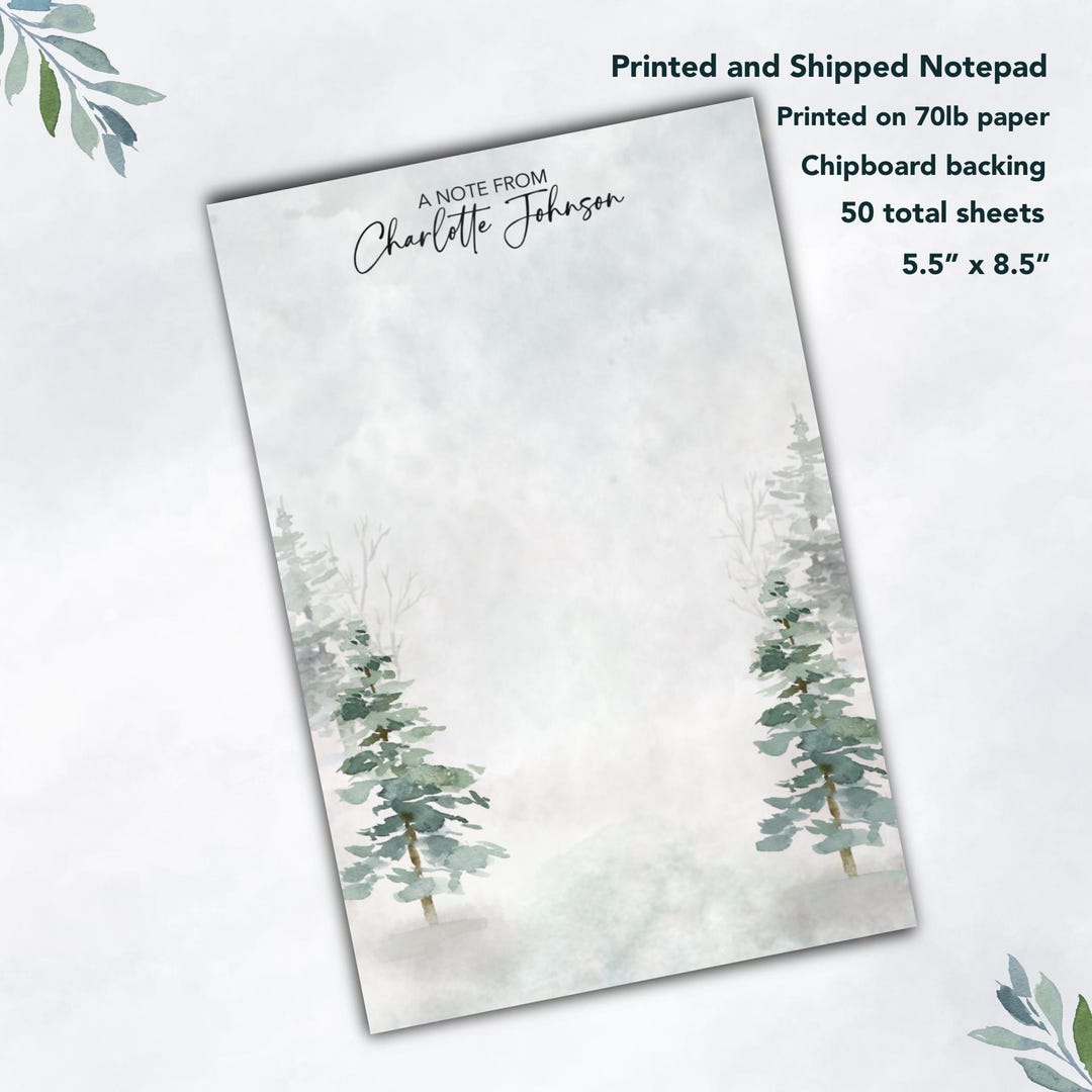 Personalized Notepad With Pine Trees / Christmas Stationery Gift ...