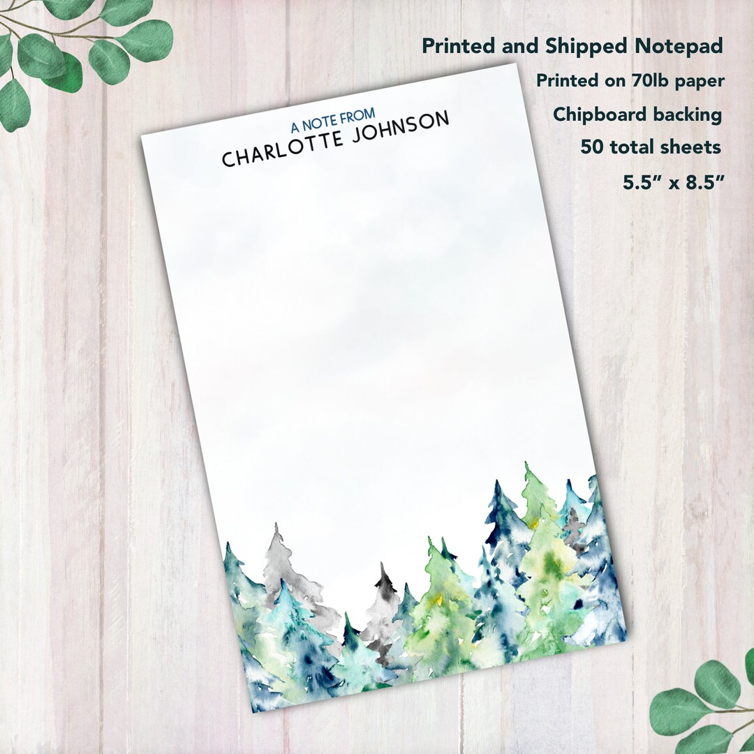 Personalized Notepad With Pine Trees Forest Design - Notepad Stationery ...
