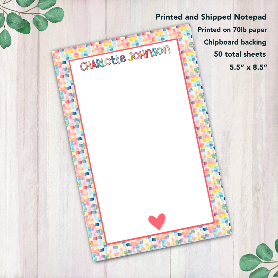 Personalized Kids Notepad - Pink Girls Note Pad Stationery - Custom ...