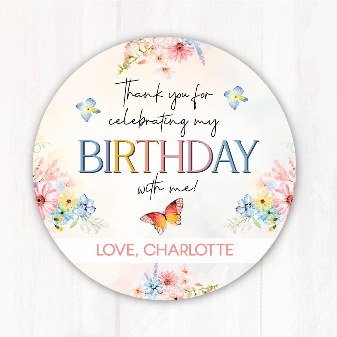 Thank You Stickers Birthday, Printed, Happy Birthday Pastel Labels ...