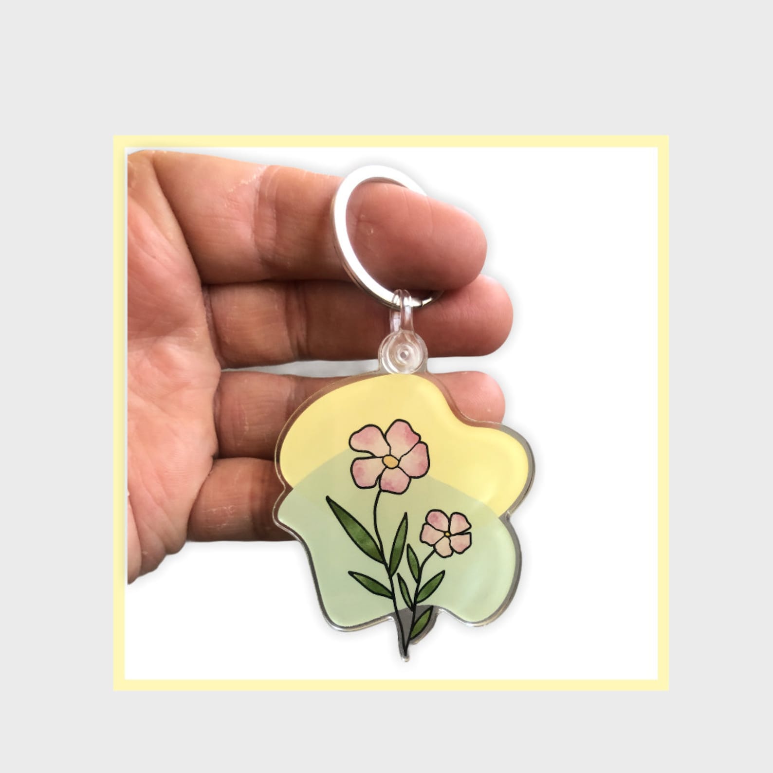 Pink Flowers Acrylic Keychain With Keyring 2.25 X 2.5 - Etsy