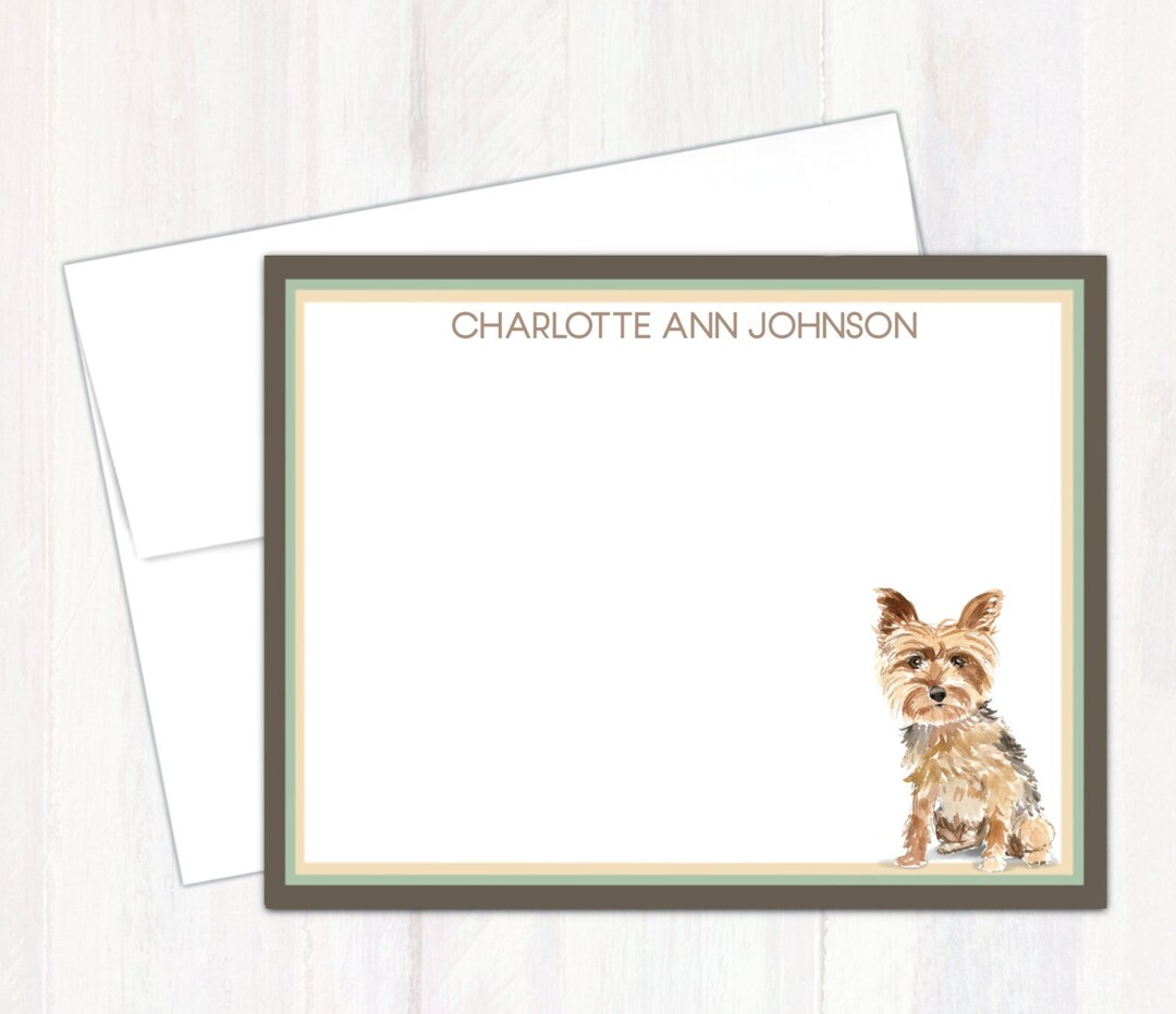 Dog Note Card Stationary With Yorkie - Personalized Bordered Yorkshire ...