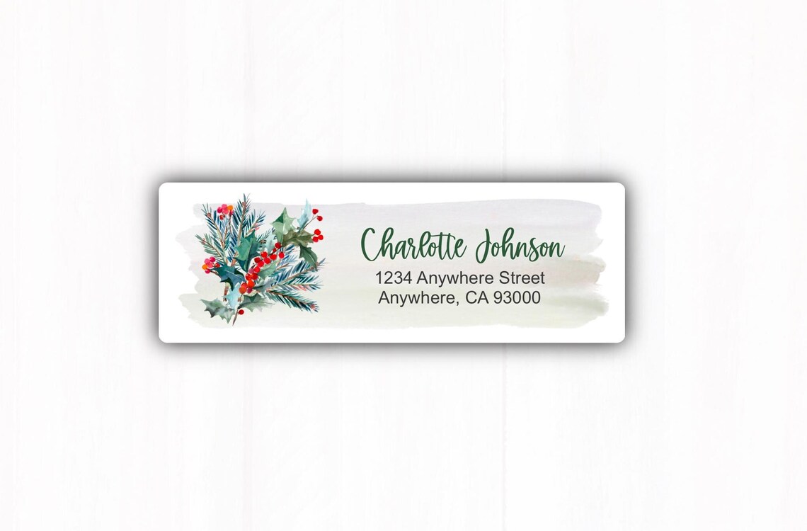 Return Address Labels Christmas Branches & Holly Berries - Holiday ...