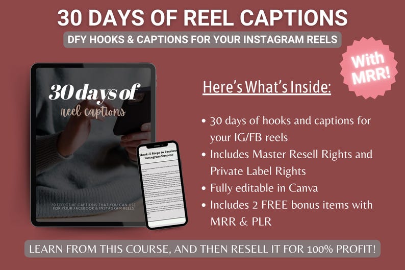 30 Instagram Reel Captions: Digital Marketing, MRR & PLR (canva ...