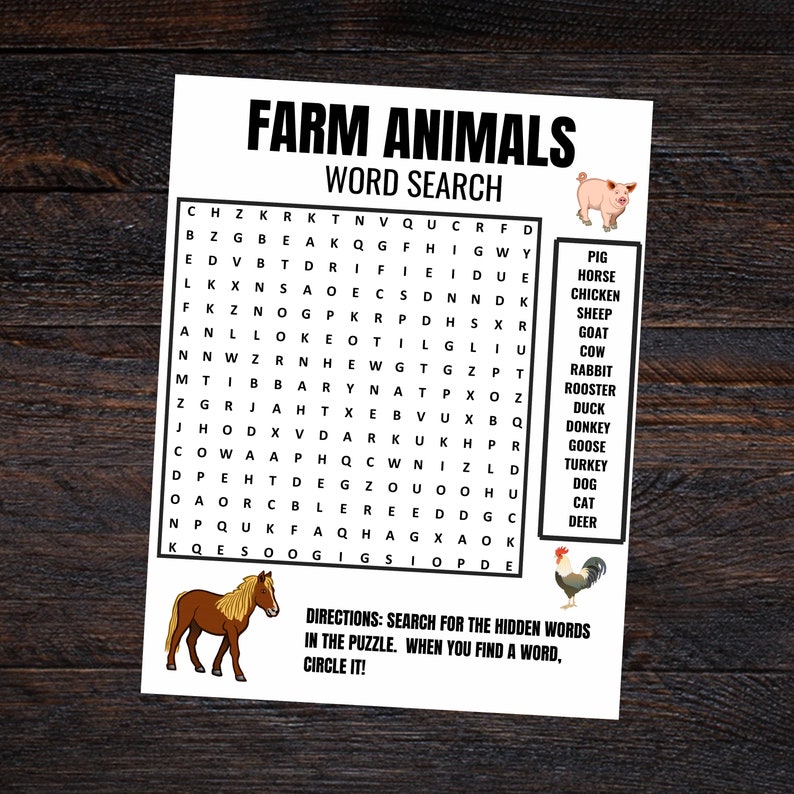 Farm Animals Word Search Printable - Word Search Maker