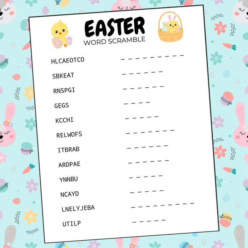 Easter Word Scramble Puzzle, Printable PDF, Spring Activity, Digital ...