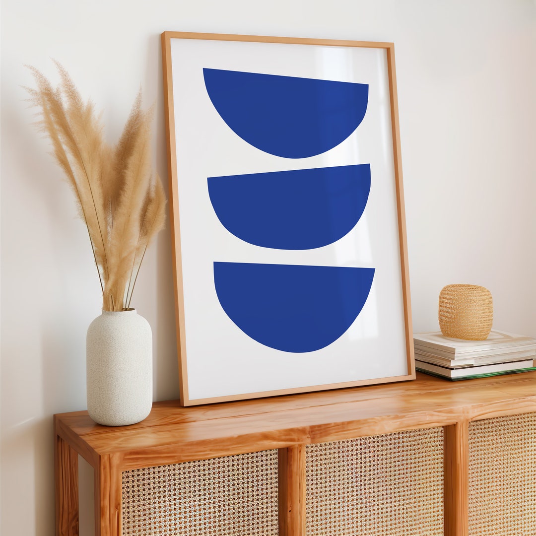 Royal Blue Abstract Minimalist Wall Art, Minimal Bowl Shape Print ...