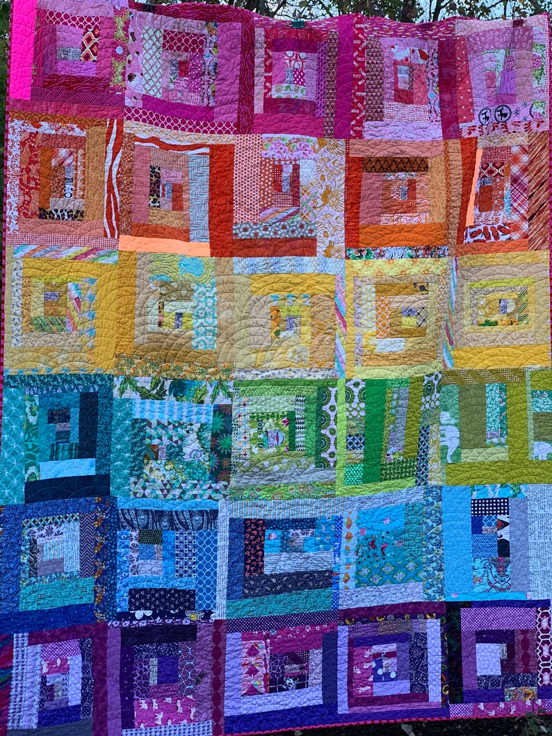 Scrappy Log Cabin Rainbow Quilt | Etsy