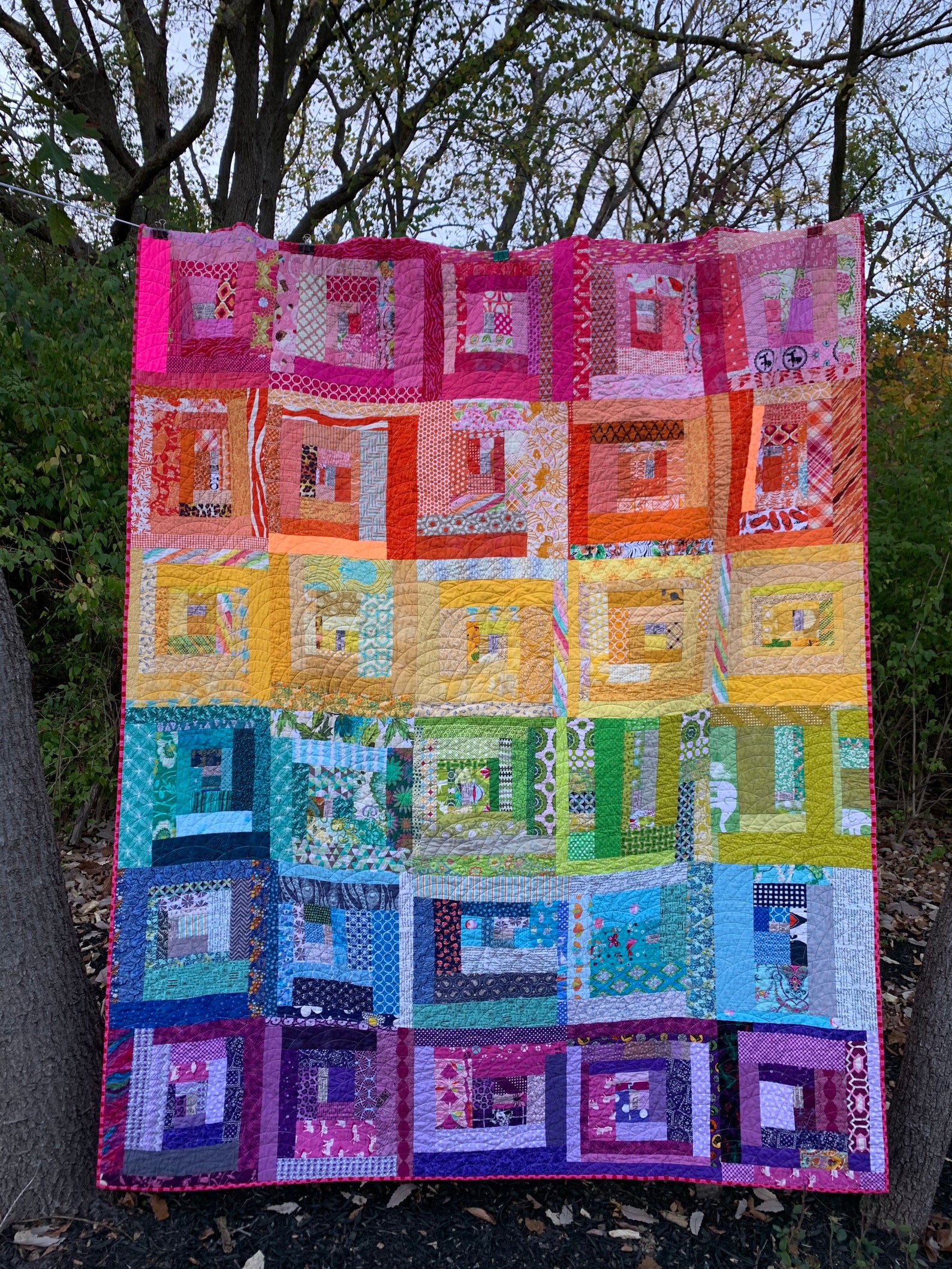 Scrappy Log Cabin Rainbow Quilt - Etsy