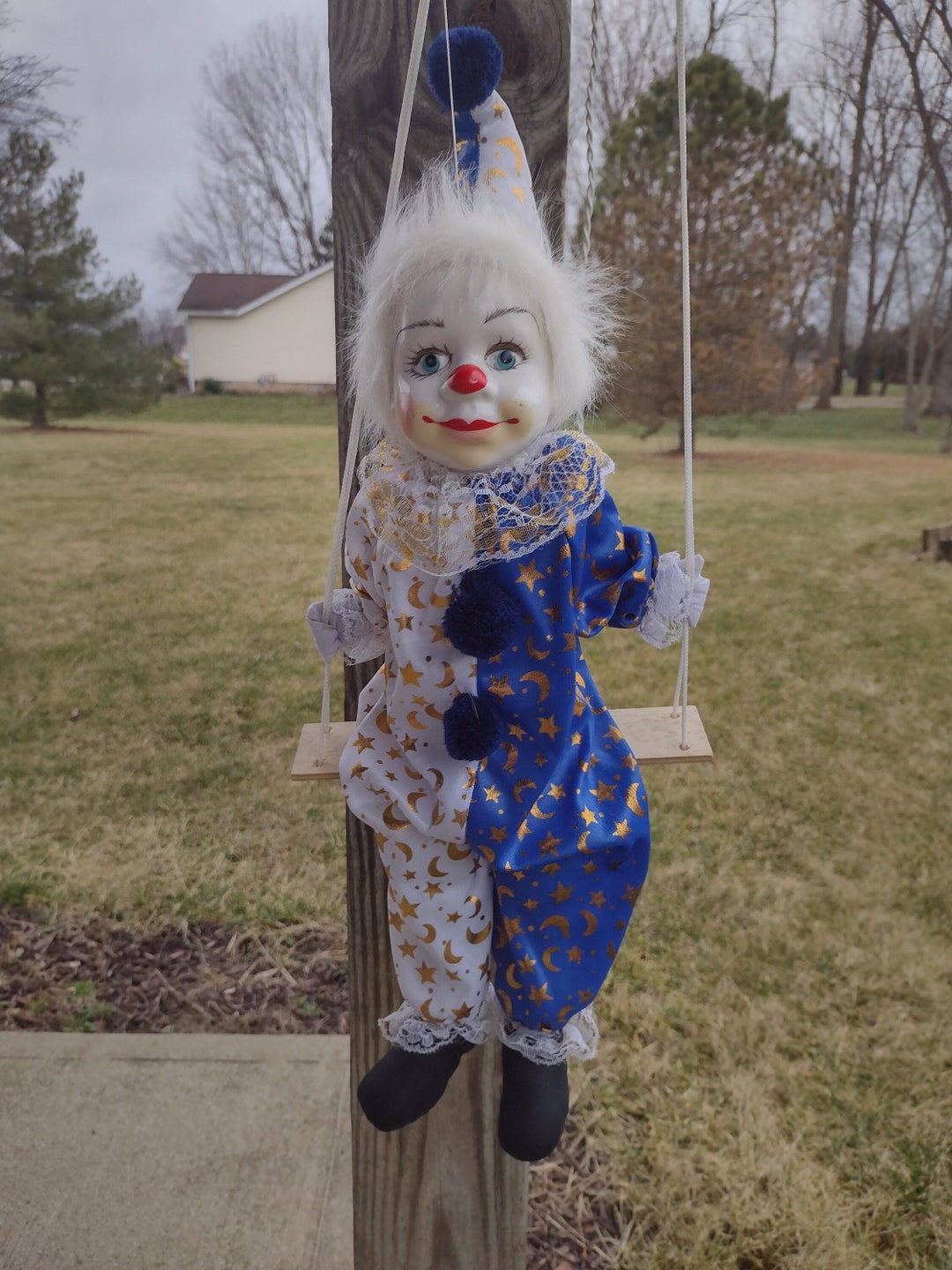Vintage Creepy Clown on a Swing Hanging Decoration, Haunted, Spooky ...